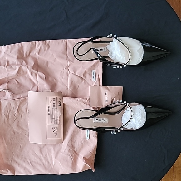 Miu Miu | Shoes | New Miu Miu Donna Calzatore Vernice Diamond Strap Black Heels Size Eur 38 Us 7 ...
